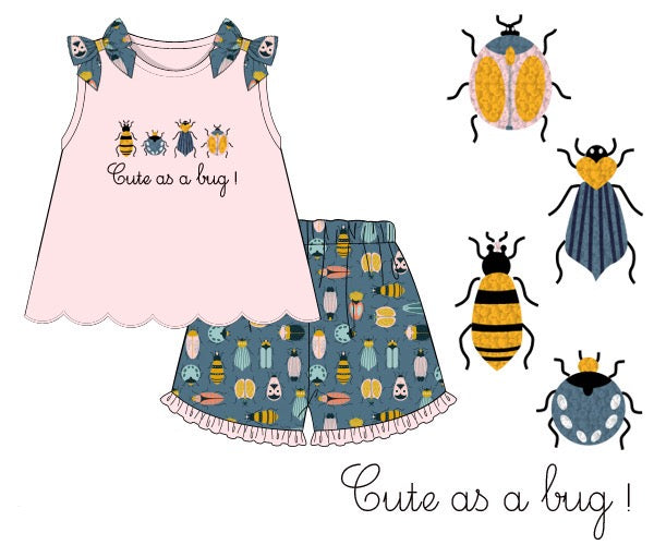 PREORDER 16: CUTE AS A BUG - GIRL SHORT SET – Oaky Rose Smocking Co